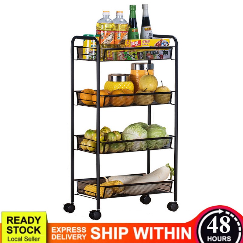 Rolling Storage Rack Cart with Wheels, 4 Tier Mesh Wire Rolling Cart ...