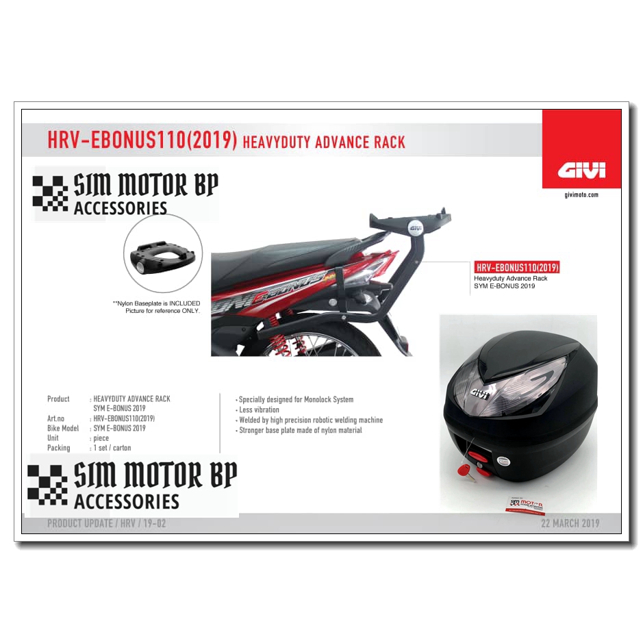 GIVI HEAVY DUTY RACK HRV SYM EBONUS 2019 | Shopee Malaysia