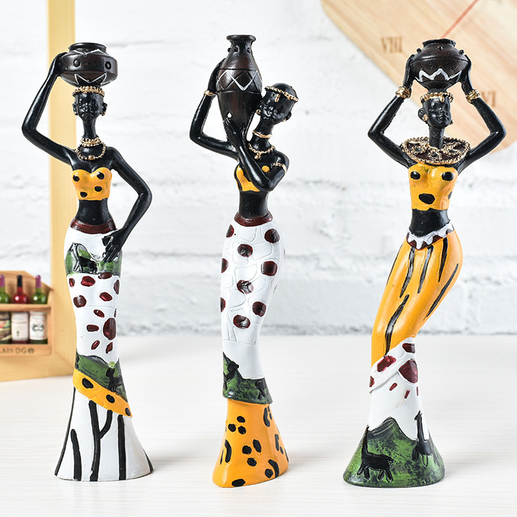 African Figures Sculpture Tribal Lady Figurine Statue Collectible Art 3 ...