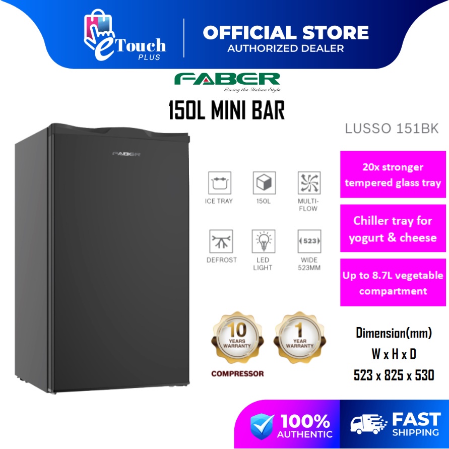 Faber Refrigerator 150L Multi-Flow Single Door Fridge LUSSO 151BK Peti ...