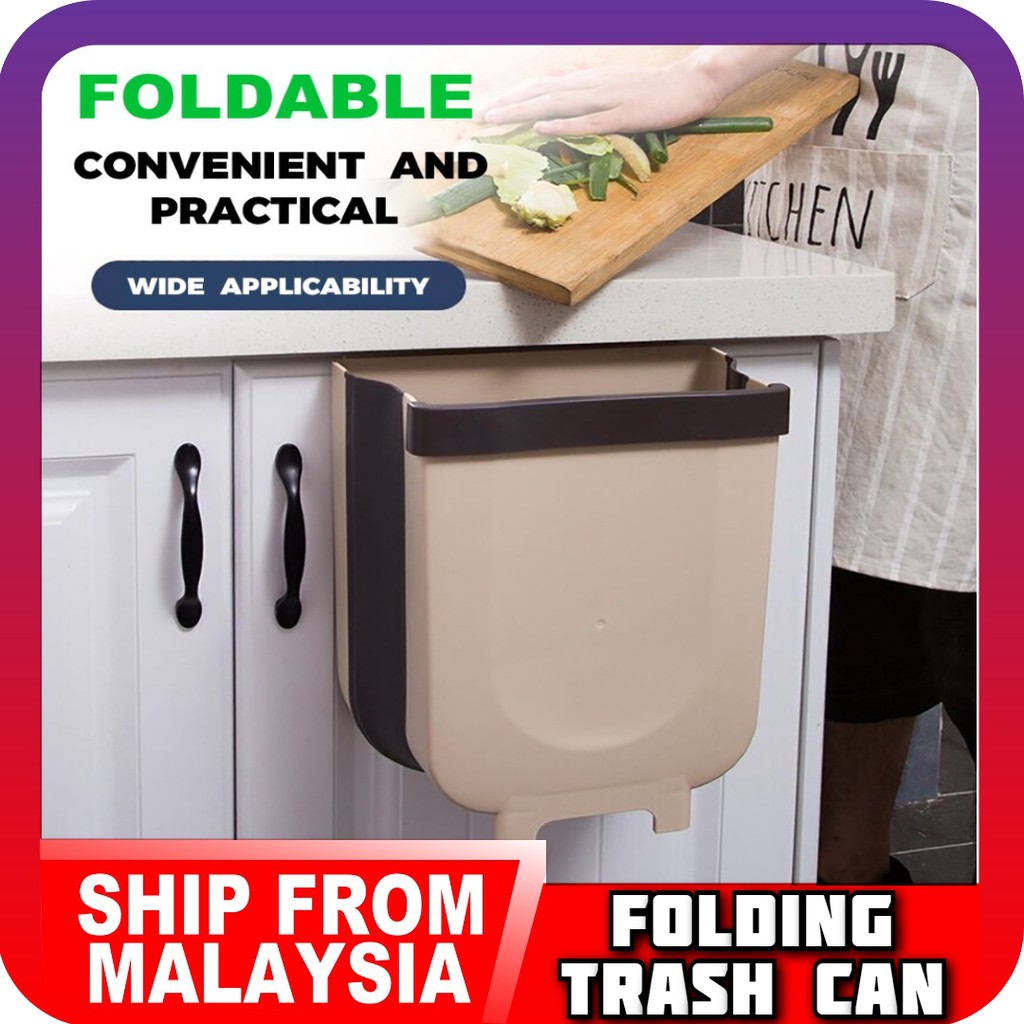 Foldable Dustbin Folding Waste Bin Kitchen Cabinet Door Hanging Trash ...