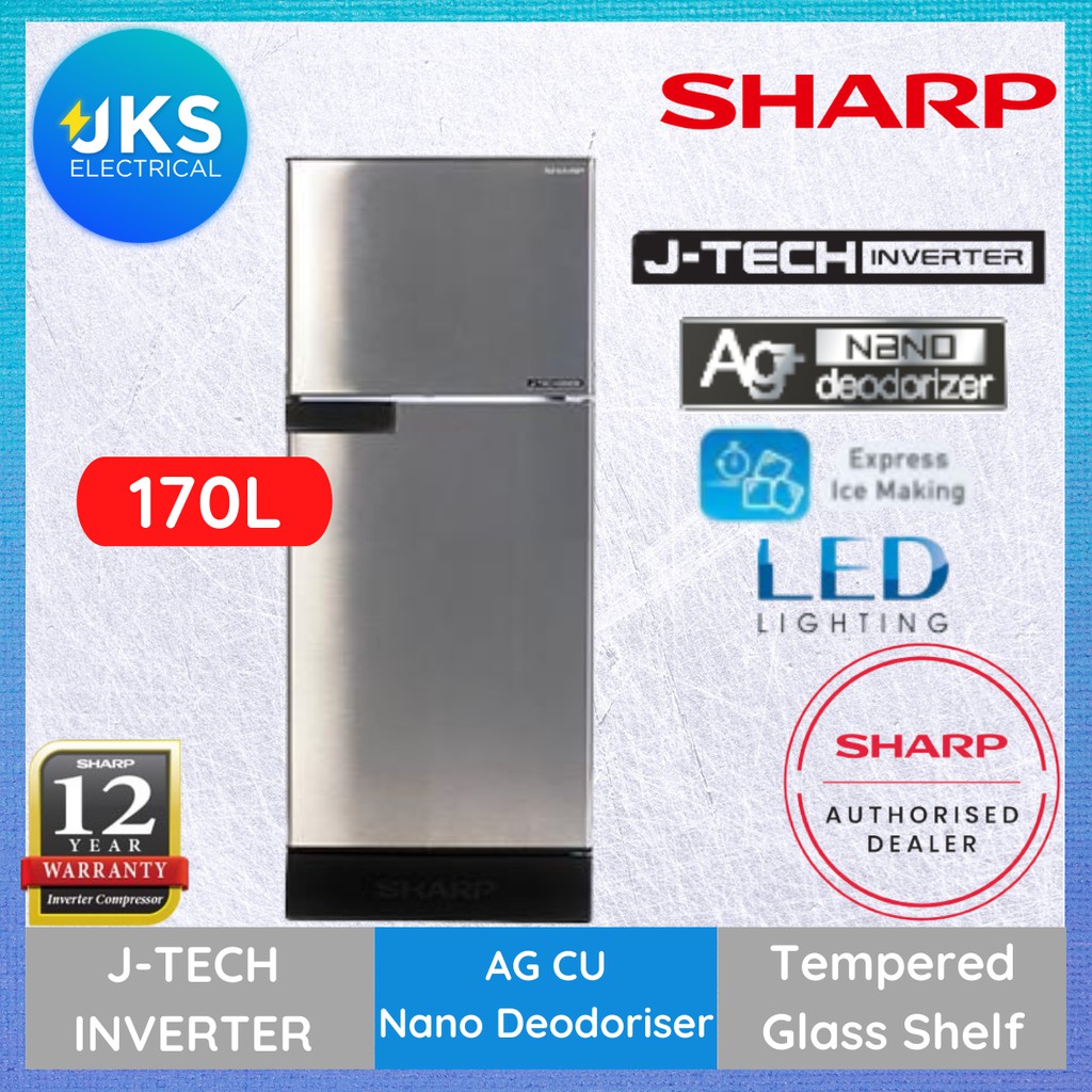 SHARP 170L J-TECH INVERTER 2 Door Fridge SJ189MS Refrigerator Peti ...