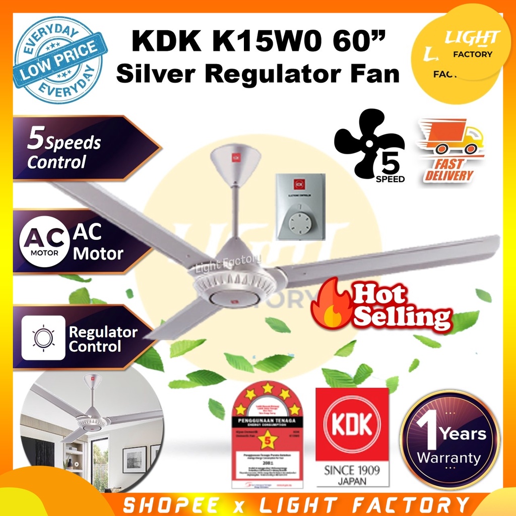 KDK K15W0 60" 3 Blades AC Motor Ceiling Fan with 5 Speeds Control K15W0-SL Regulator Type ...
