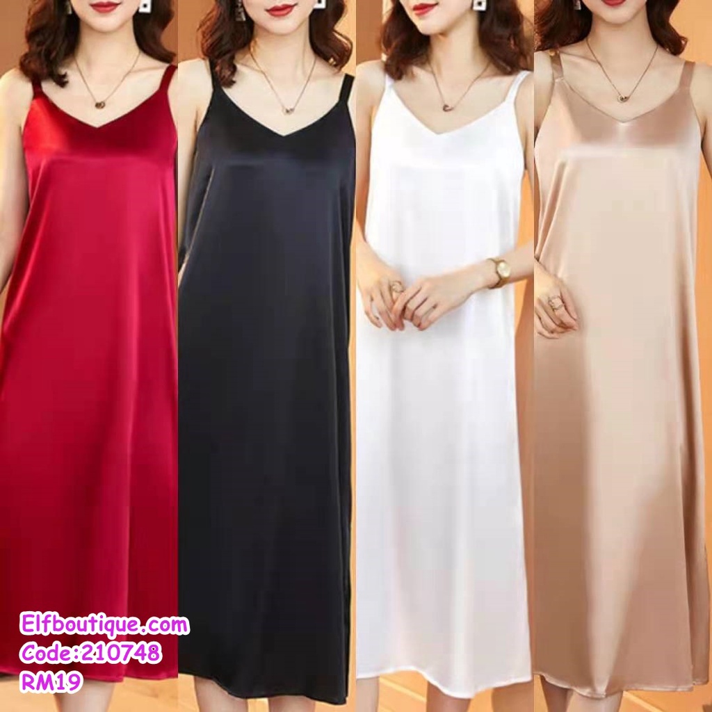 READY STOCKS Woman Sleeveless Round Neck Silky Simple Plus Size Dress ...