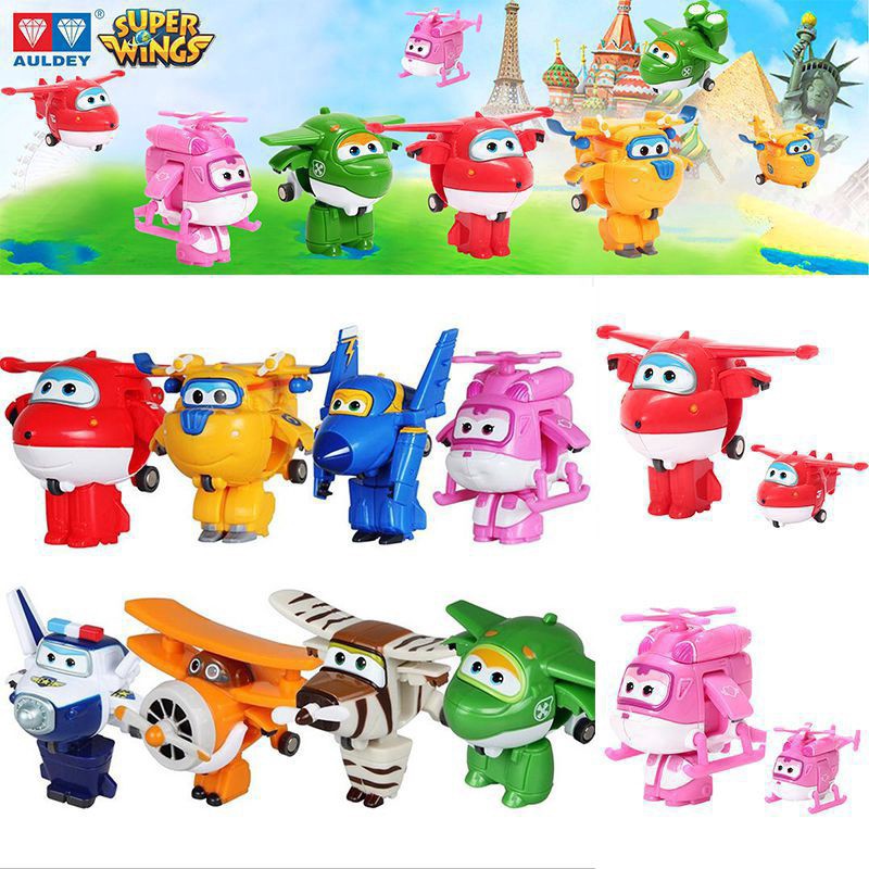 8pcs Set Super Wings Mini Planes Toys Deformation Airplane Robot Action