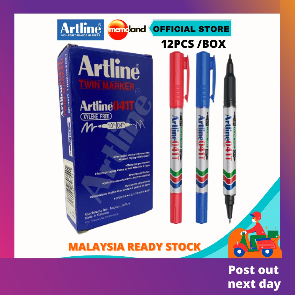 ARTLINE EK041T TWIN MARKER PEN - 12pcs/Box / DWI PEN PENANDA KEKAL ...
