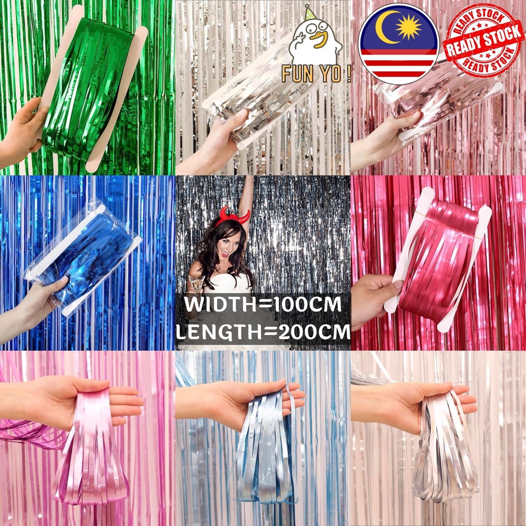 100cm x 200cm Rain Silk Metallic Foil Fringe Backdrop Curtain Blinds ...