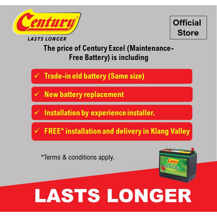 Century Car Battery 80D23L / 85D23L Century Excel + Klang Valley / Johor Bahru Delivery ...