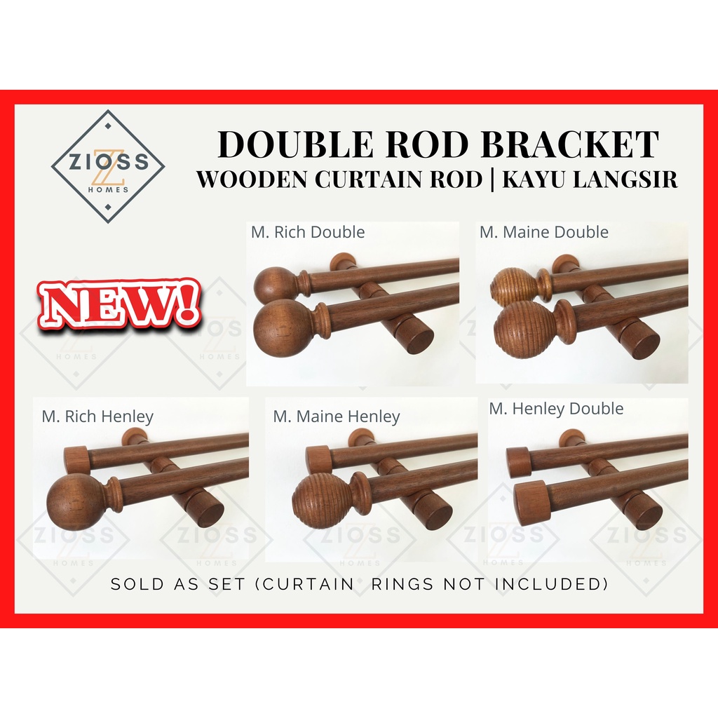 Premium Mahogany Double Layer Wooden Curtain Rod | Kayu Langsir Set ...