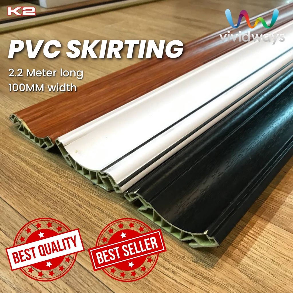 K2 VIVIDWAYS PVC SKIRTING 2.2 METER LONG 100MM HEIGHT(Black/White/Brown ...
