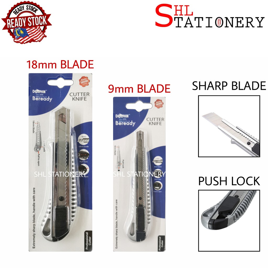 DOLPHIN Heavy Duty Sharp Cutter 9mm / 18mm Utility Knife With Push Lock ...