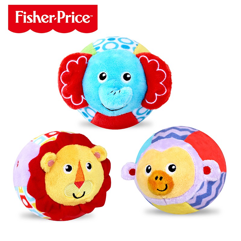 Fisher Price Animal Face Cloth Rattle Ball with Bell Ring Hand Grasp ...