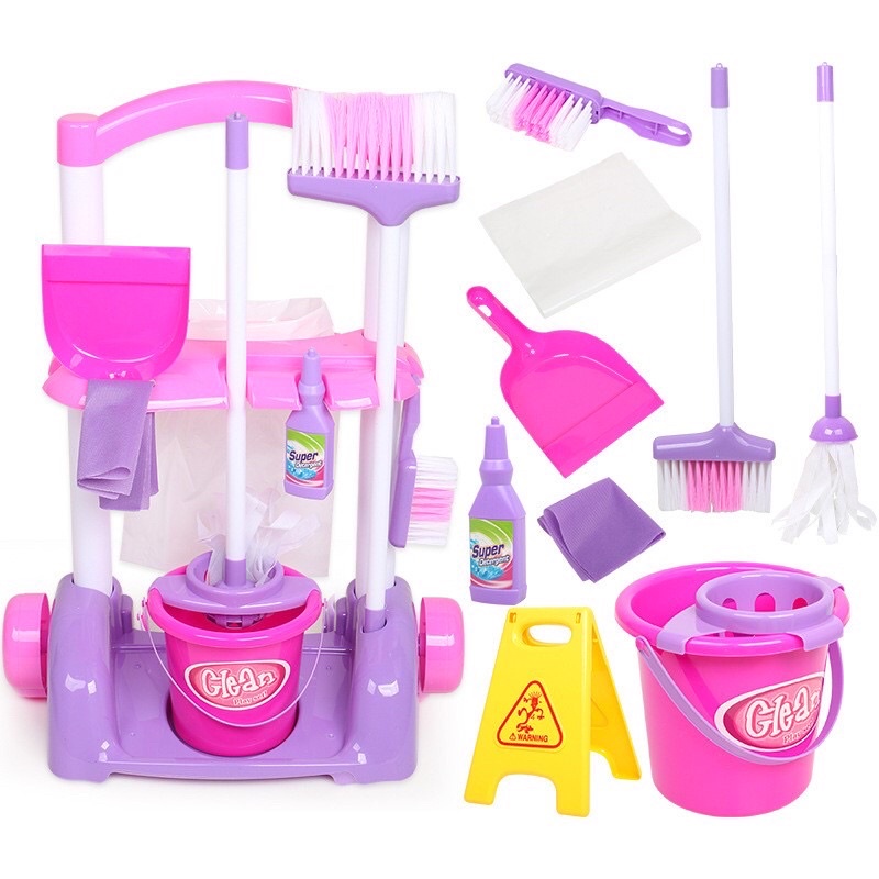 Little Helper Kids Cleaner Cart Pretend Playset Cleaning Play Toys ...