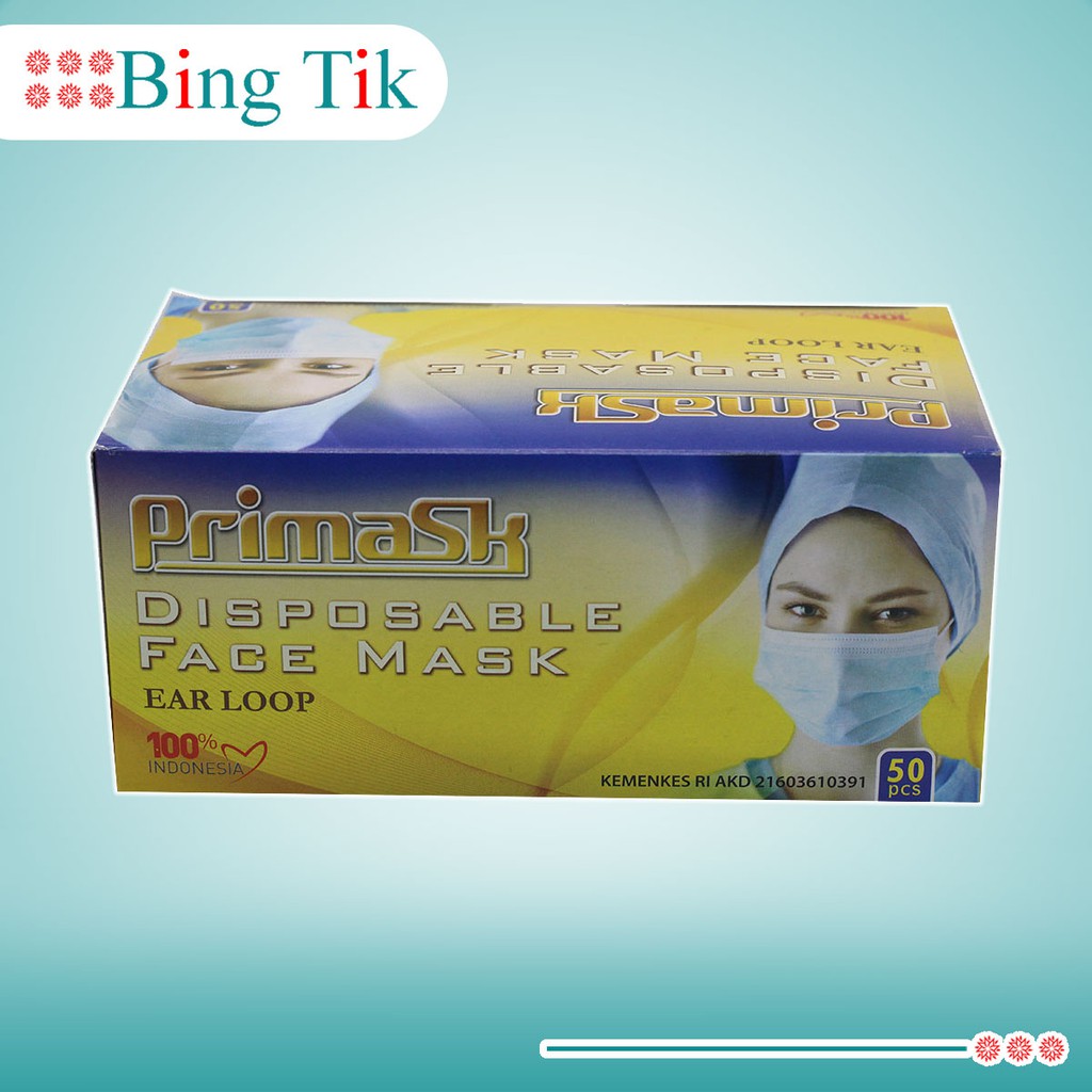 Medical Mask 3 Ply Primask Earloop Disposable Face Mask 1 Box Contents ...