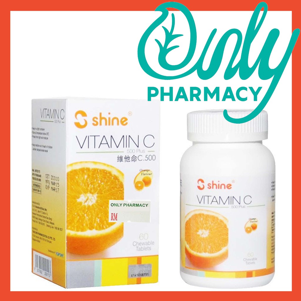 Shine Vitamin C 500mg Plus 60's Chewable Tablets (Orange Flavour ...