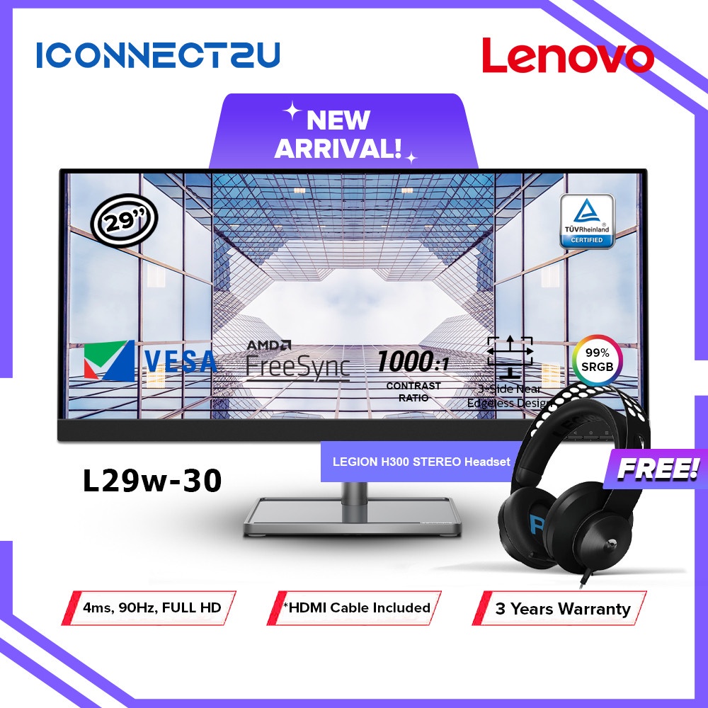 Lenovo 29" L29W-30 IPS FHD 90Hz 4ms AMD Freesync Build In Speaker ...