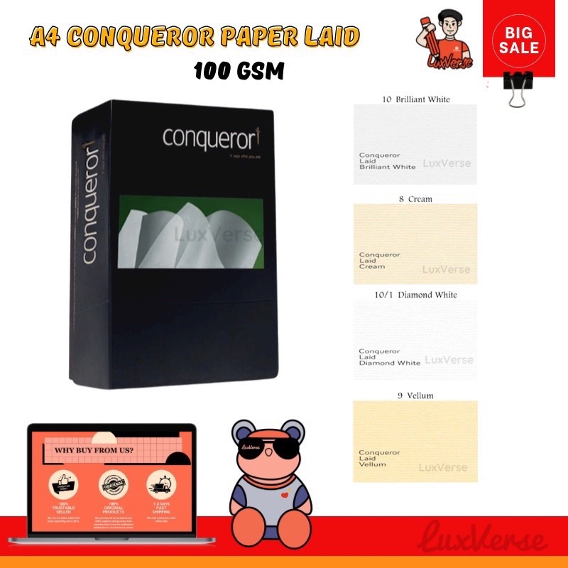 A4 Conqueror Paper Laid 100gsm Vellum / Cream / Briliant White 100's ...