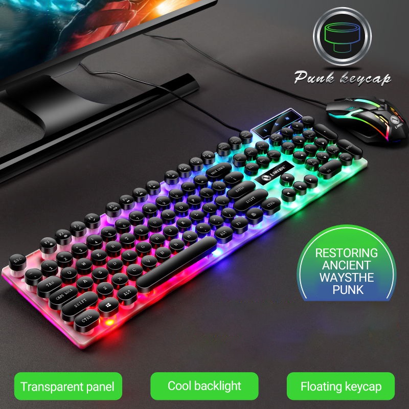 Keyboard Wired Mouse Gaming USB Backlit Keyboard Set Punk Retro GTX300 ...