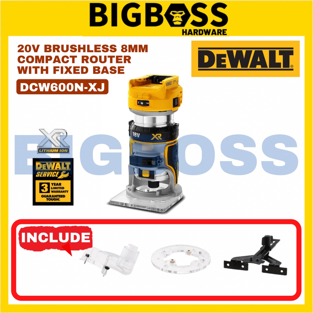 DEWALT DCW600N-XJ 20V Brushless 8mm / 1/4" Router with Fixed Base (Bare ...