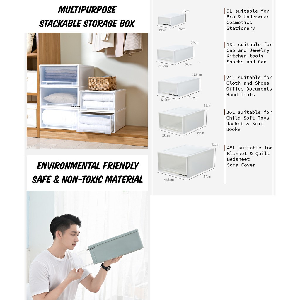 TOME 5L Storage Box Stackable Plastic Wardrobe Drawer Rack (WHITE ...