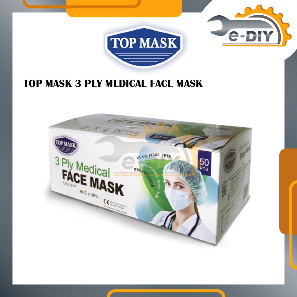 Top Mask 3 Ply Medical Face Mask (50 Pcs Per Box) | Shopee Malaysia