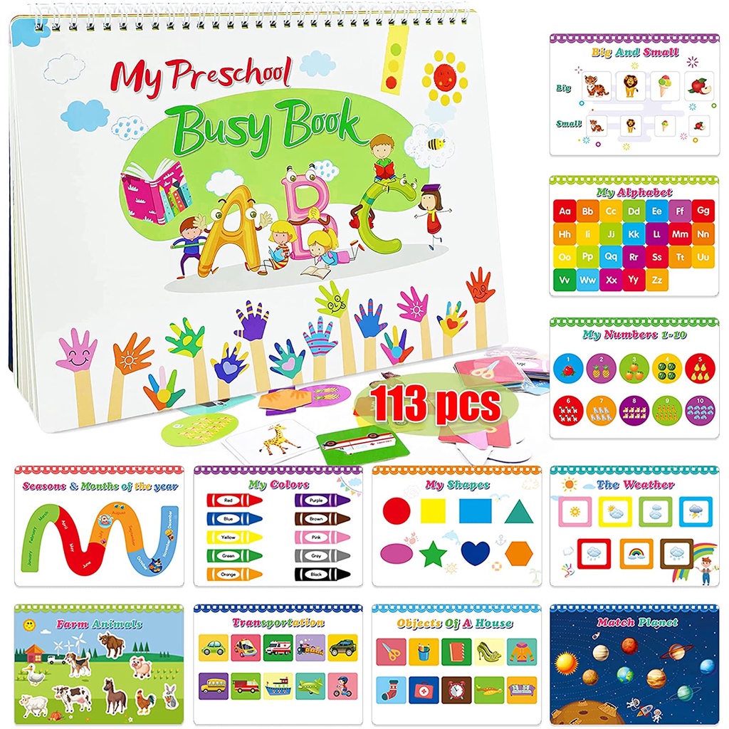 112pcs Preschool Busy Book Montessori Educational Activity Educational ...