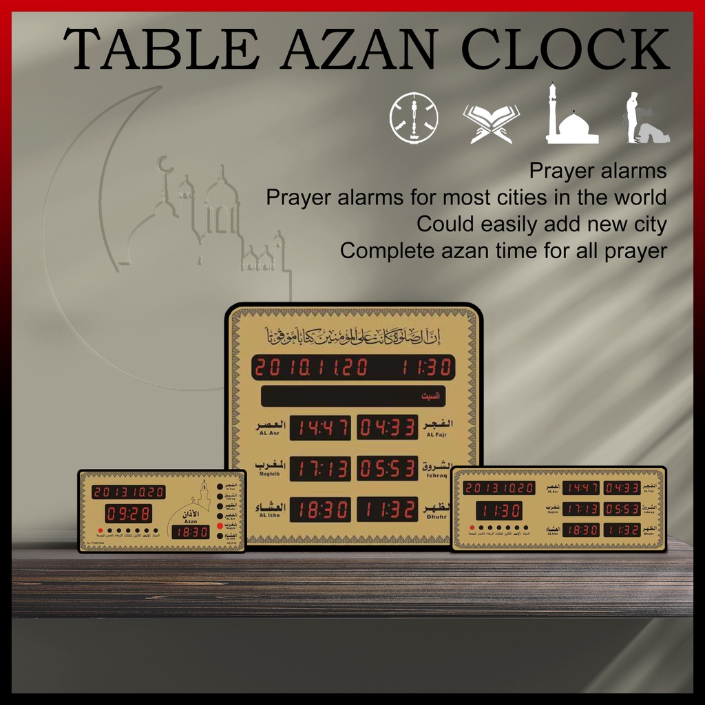 Jam Azan Digital Muslim Wall Table Digital Azan Clock Jam Dinding and ...