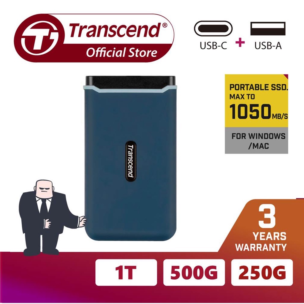 Transcend ESD370 External PCIe-based SSD 3D NAND Type-C (250GB/500GB ...