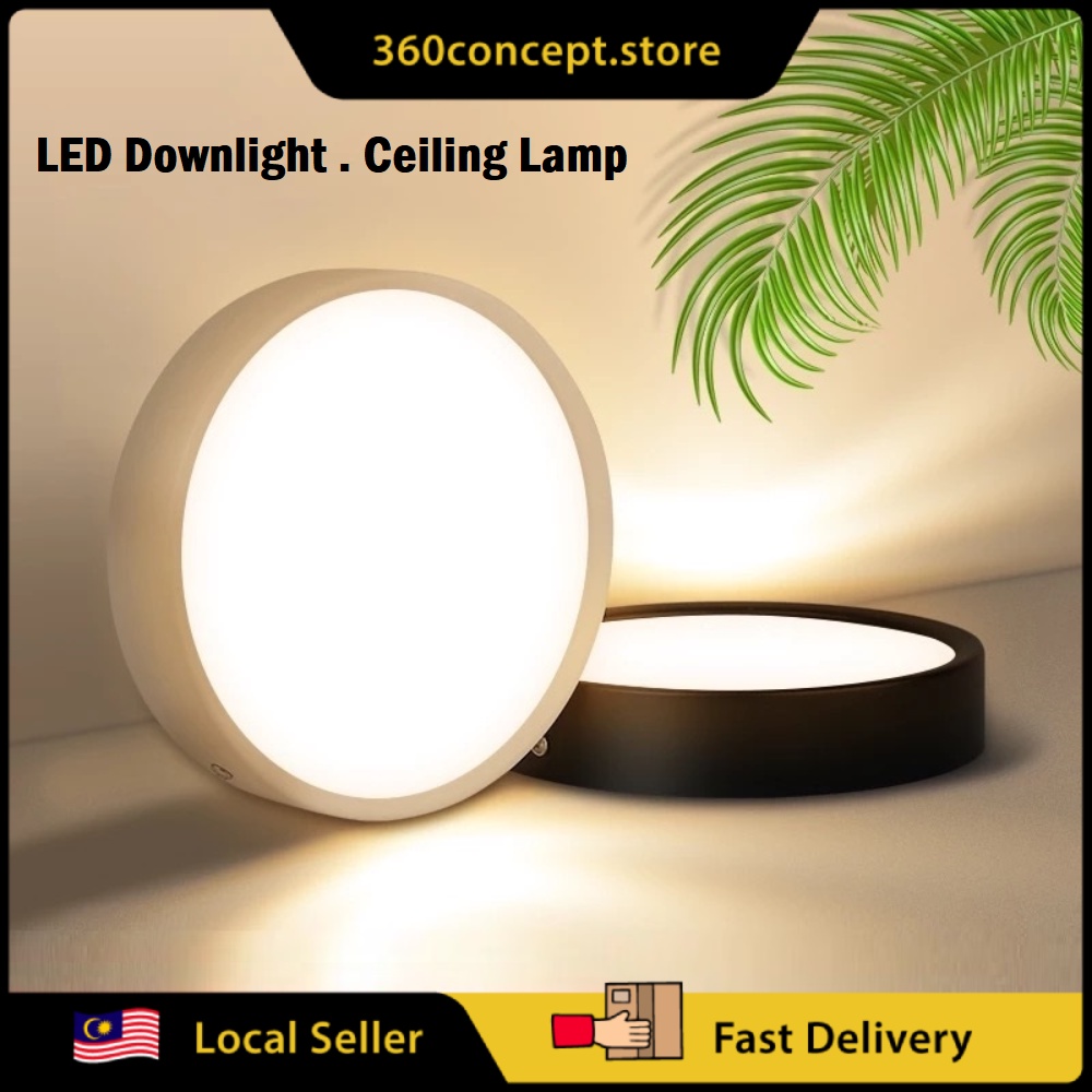 Lampu Siling LED Surface Downlight 7W Bulat dengan Penutup Hitam Putih ...