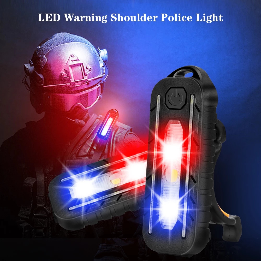 Mini LED Flashlight Red&Blue LED Police Light USB Rechargeable Shoulder ...