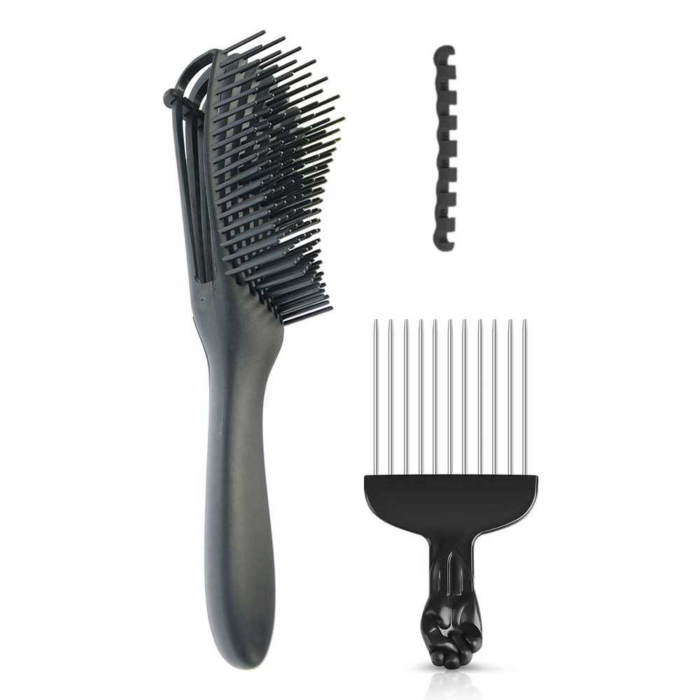 Adjustable Hair Brush Scalp Massage Comb Black Fist Afro Pick Metal ...