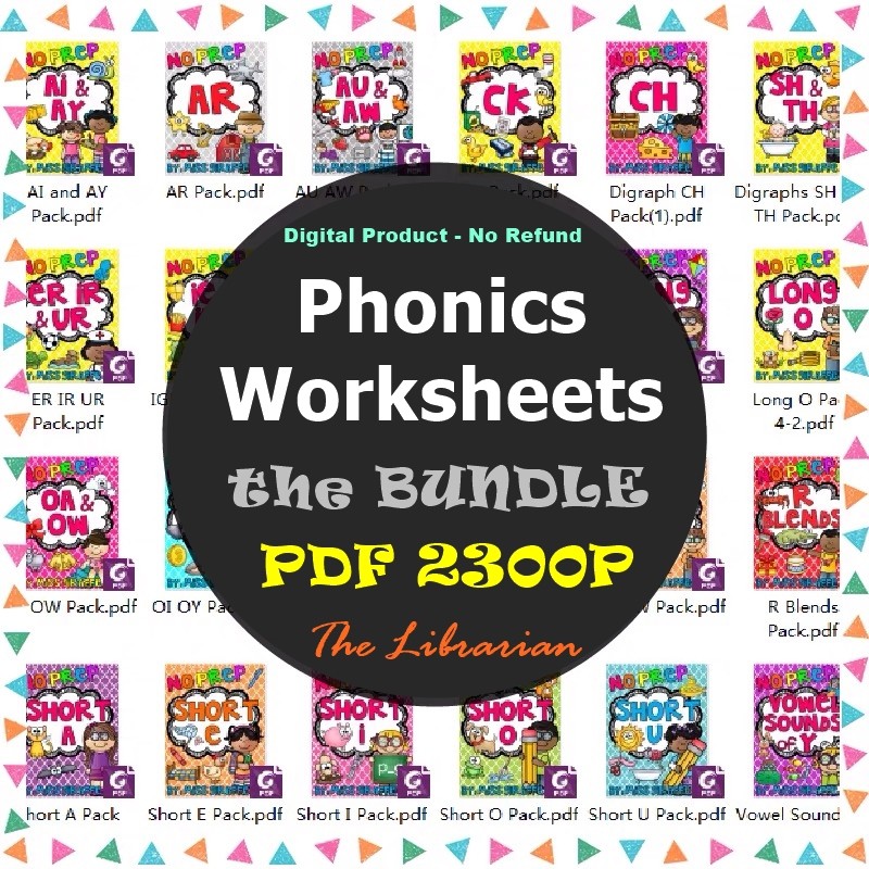 [PDF] Phonics Worksheets Bundle (2300/ 28 set) Kindergarten Preschooler ...