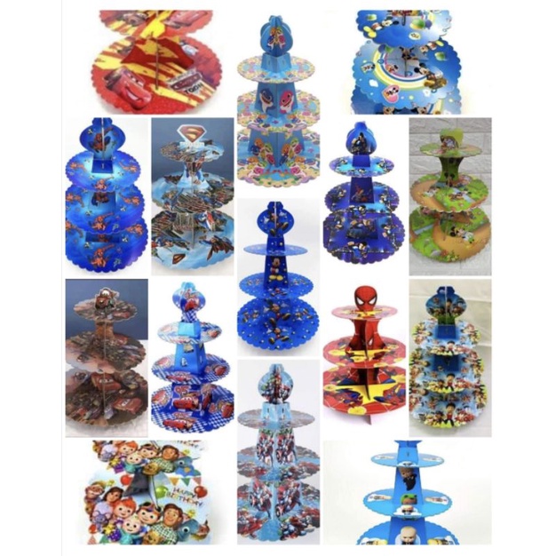 Character Cupcake Stand 3 Layers Mickey Mouse Baby Shark Coco Melon ...