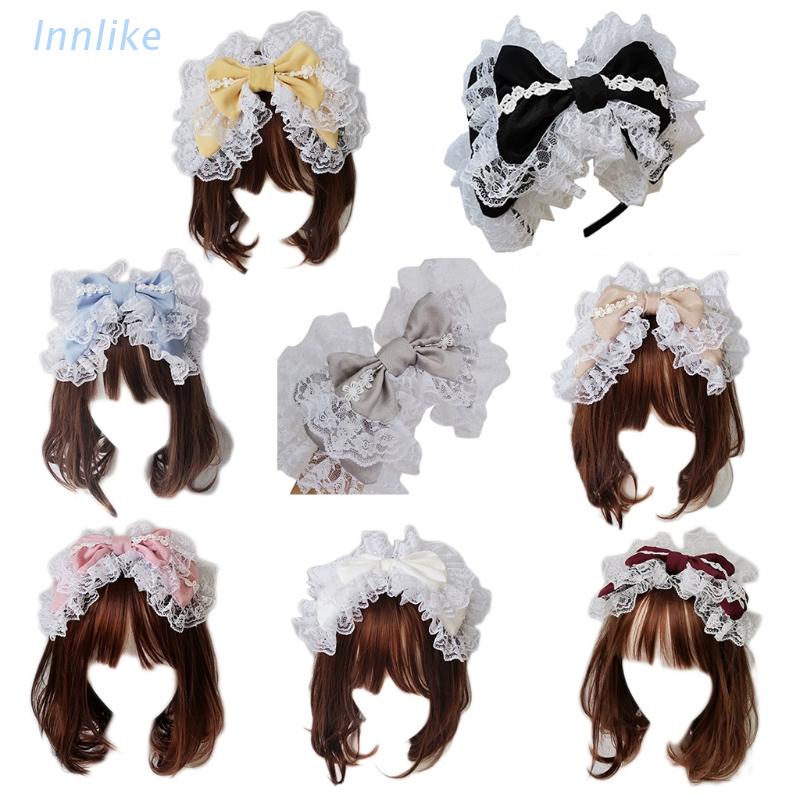 INN Victorian Retro Lace Headband Sweet Double Layer Big Bow Kawaii ...