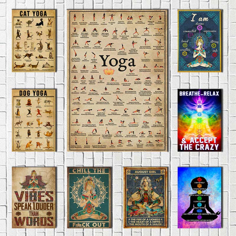 ASTRDECOR Gym Yoga Poster Ashtanga Chart Pose Health Retro Wall Art ...