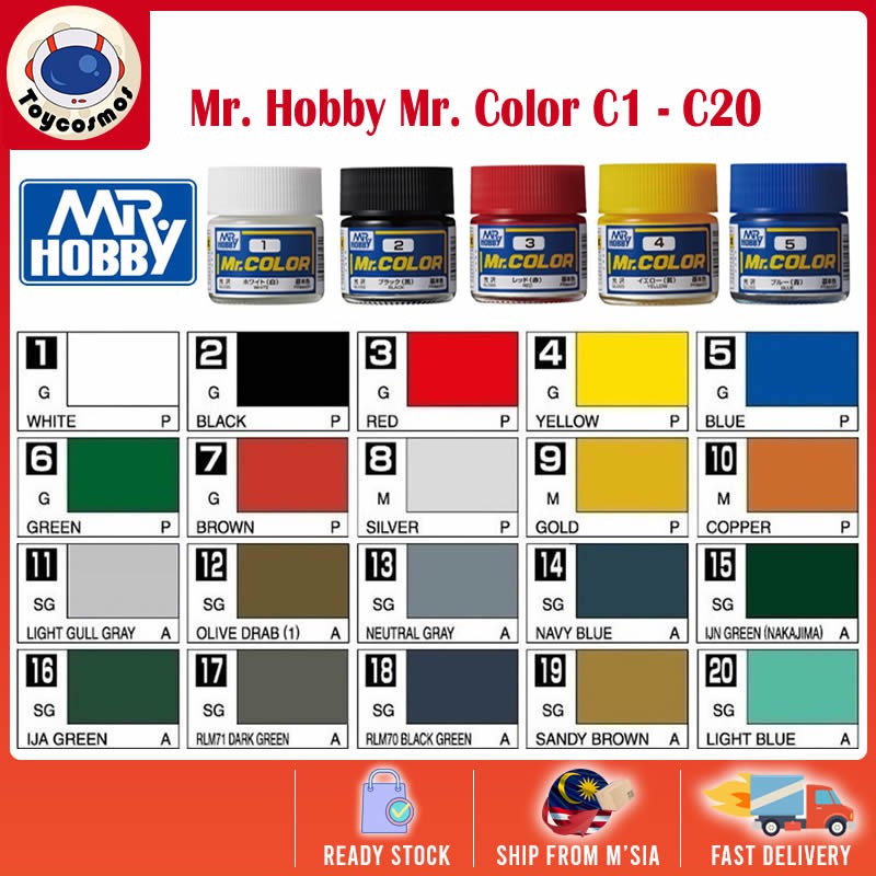 Mr.Hobby Mr. Color Lacquer Paint C1-C20 Paint Color for Plastic Model ...