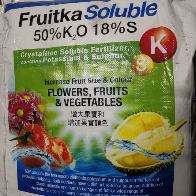 FRUITKA SOLUBLE 50%K 0 18%S.CRYSTALLINE SOLUBLE FERTILIZER, CONTAINS ...