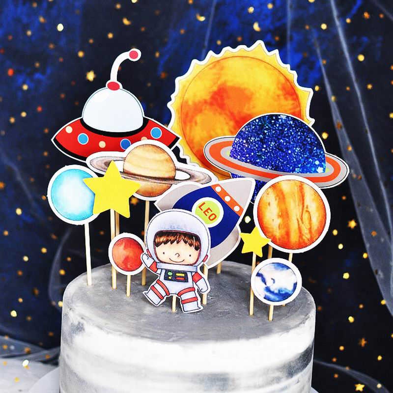 1set Outer Space Dinosaur Cake Topper Galaxy/solar System Jungle Theme ...