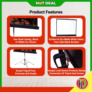 Hotdeal Meki 70" x 70" ( 6 x 6 ) Portable Tripod Projector Screen Skrin ...