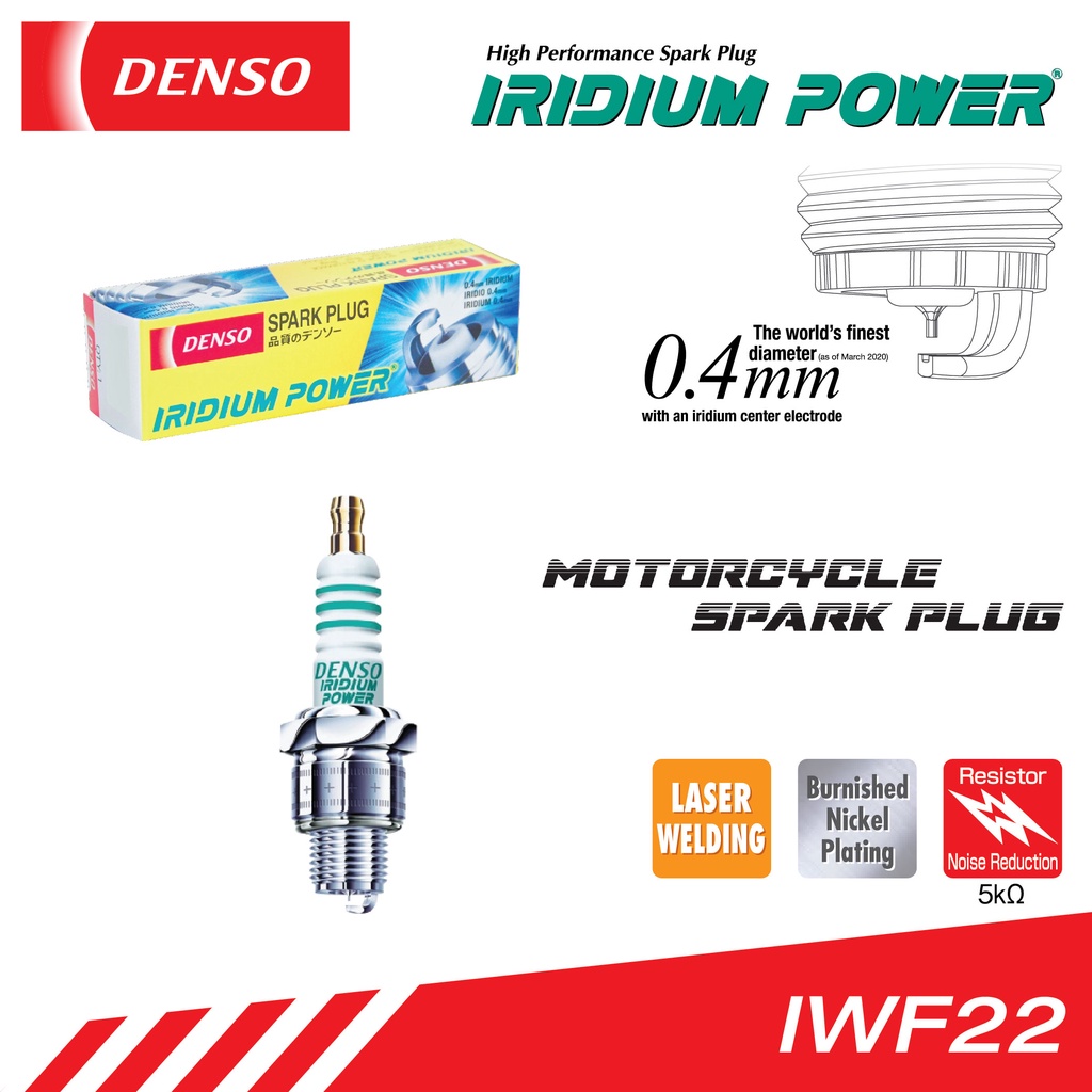 DENSO Motorcycle Spark Plug Iridium Power IWF22 - 067700-9410 (1pc ...