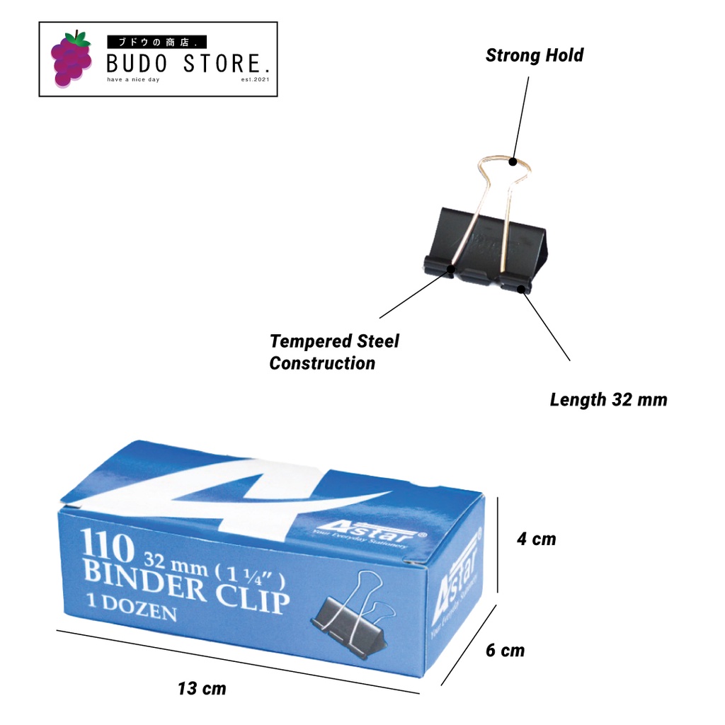 (Price for 12pcs) Binder Clip | Astar | 32mm | Tempered steel ...
