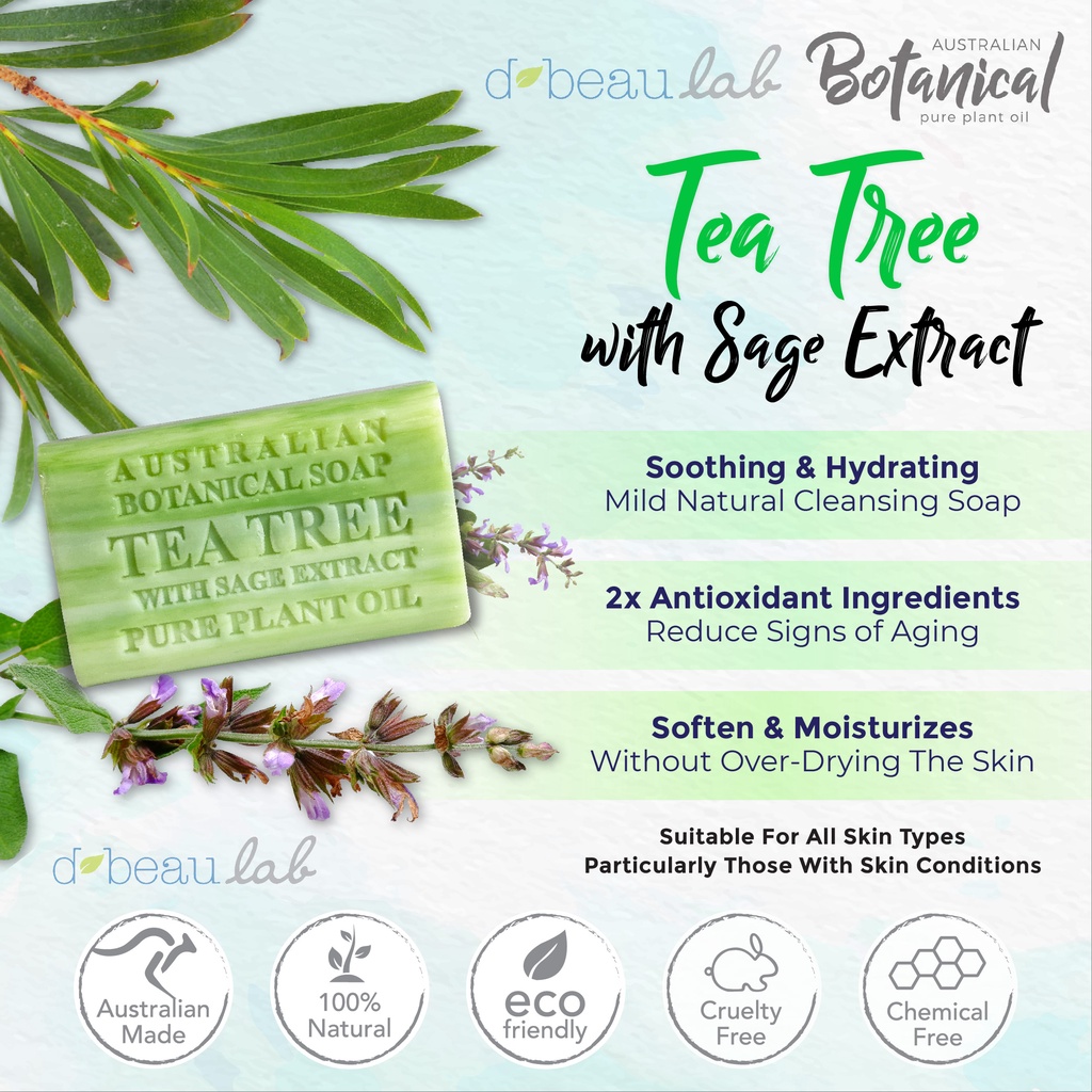 Australian Botanical Natural Tea Tree with Sage Extract Bar Soap ...