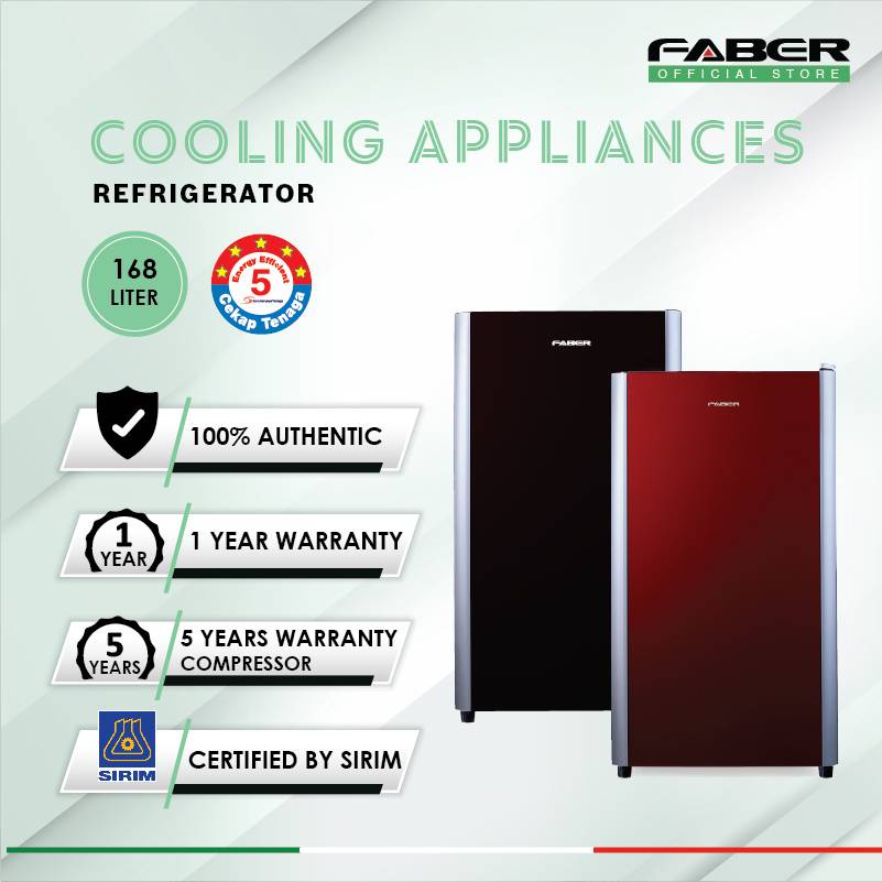 Faber Refrigerator (168L) Single Door Red/Black Colour Glass Door ...