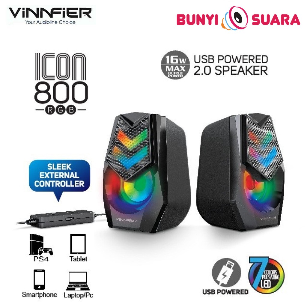 Vinnfier Icon 800 RGB USB Speaker with 7 Modes LED Lights Sleek ...