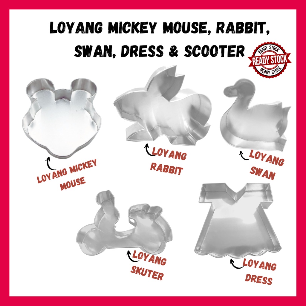 Loyang Kek Kartun Mickey Mouse, Rabbit, Swan, Dress & Scooter Baking ...