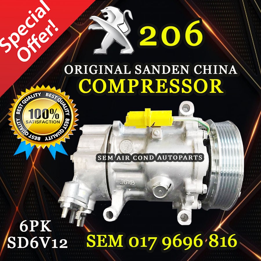PEUGEOT 206 6PK SD6V12 ORIGINAL SANDEN CHINA COMPRESSOR (CAR AIRCOND ...