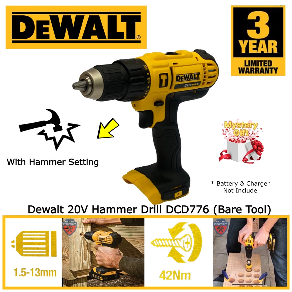 DEWALT DCD776 20V Max Cordless 13mm Hammer Drill (Bare Tool) ( DCD776 ) | Shopee Malaysia
