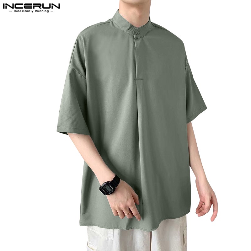 INCERUN Men's Holiday Retro Short Sleeve Casual Loose Formal Henley ...