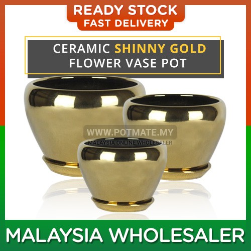 (3 in 1) - Ceramic Shinny Gold Flower Vase Pot Plant Home Minimalist ...