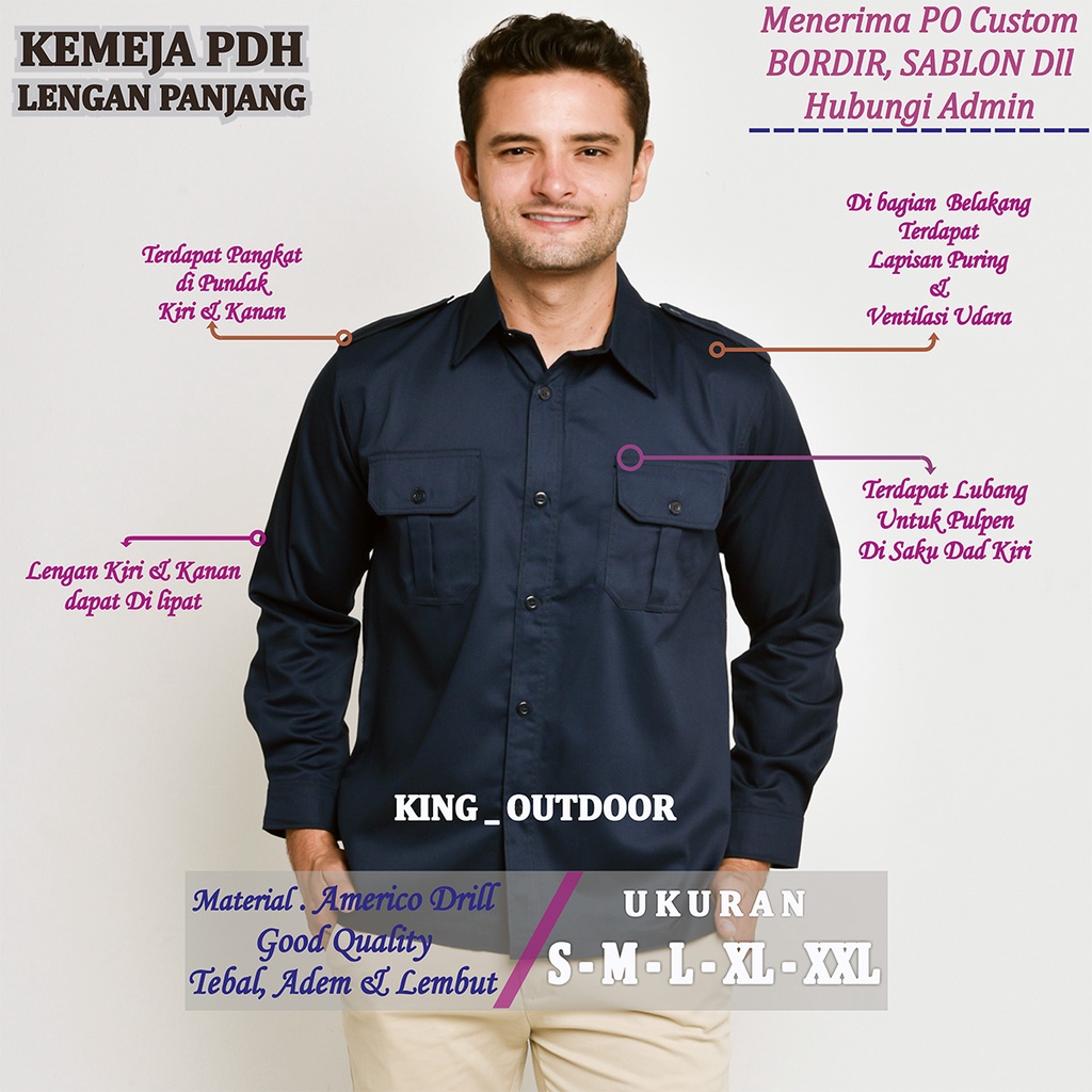KEMEJA Pdh FORMAL LONG SLEEVED WORK SHIRT NAVY BLUE | Pns/asn/pilot ...